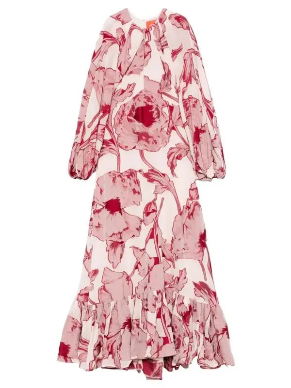 La DoubleJ Floral Maxi Dress With Lantern Sleeves - Pink