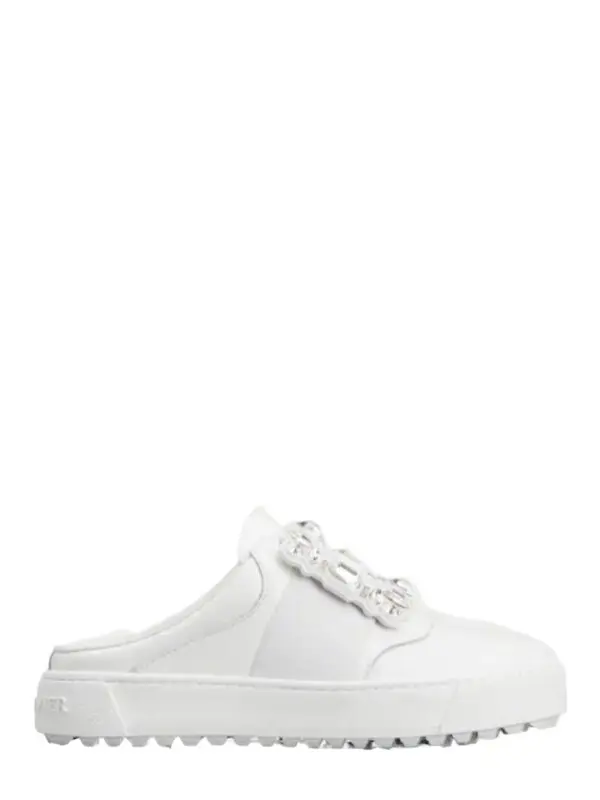 ROGER VIVIER Very Vivier Mules With Strass Buckle In Leather - White
