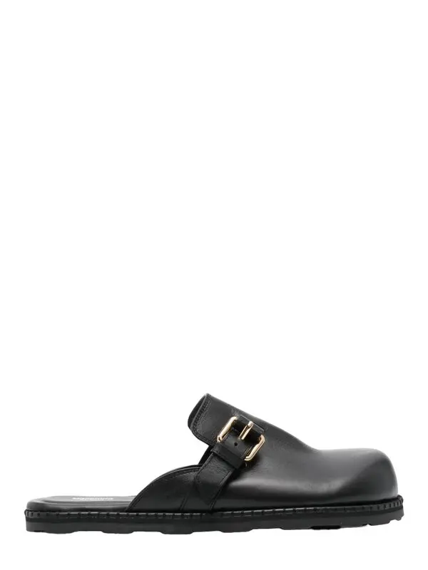 Moschino Buckle Detailed Round Toe Mules - Black