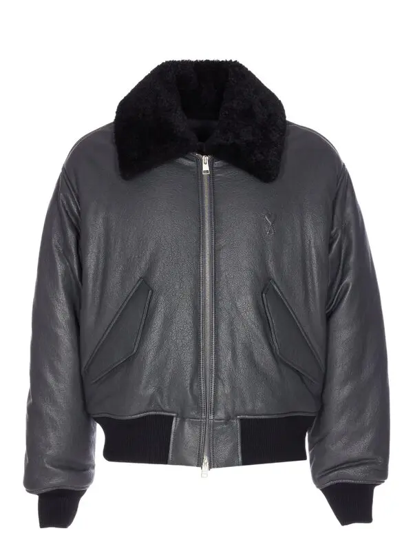 Ami Logo Patch Zip-up Jacket - Black