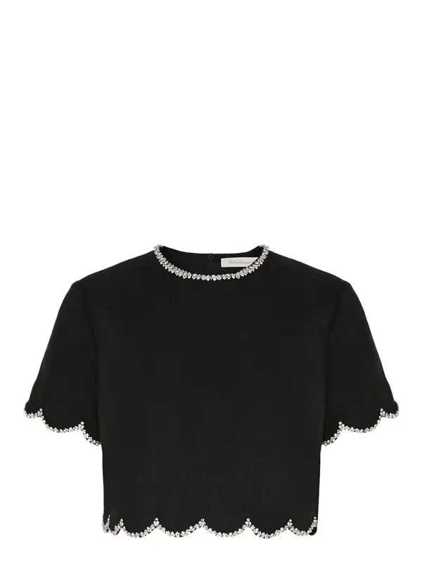 Zimmermann Crush Scalloped Top With Crystal Embellishments - Black