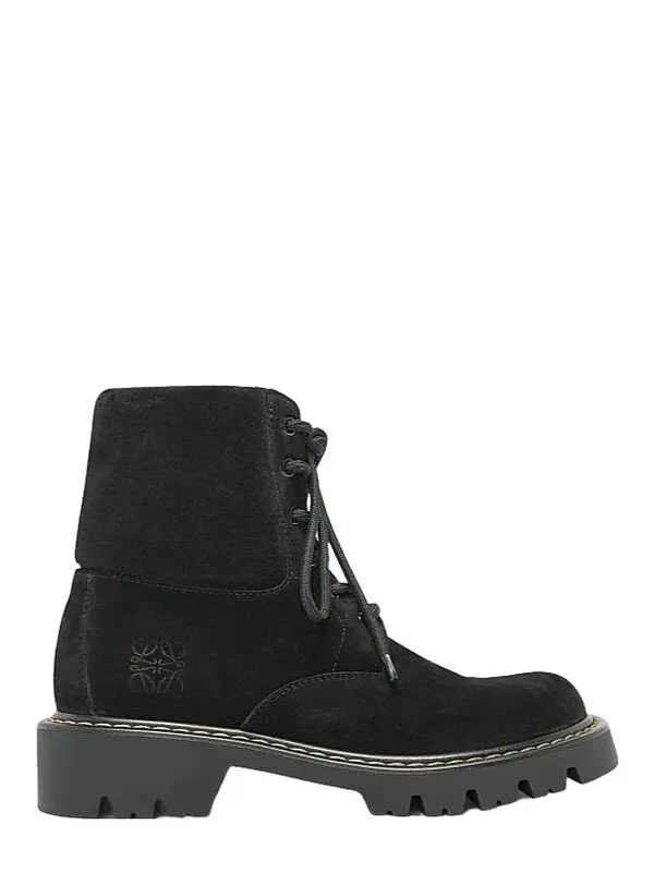Loewe Sierra Combat Ankle Boots In Suede - Black/medium Tabacco