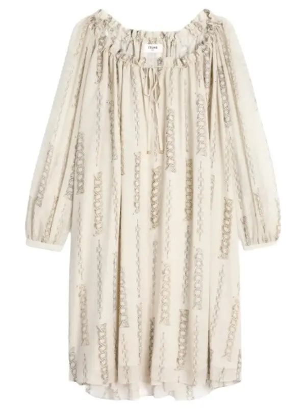 Celine Short Folk Dress In Silk Georgette - Nude