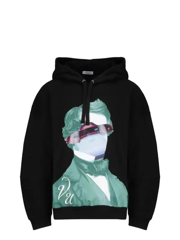 Valentino Garavani Character Printed Hooded Hoodie - Black