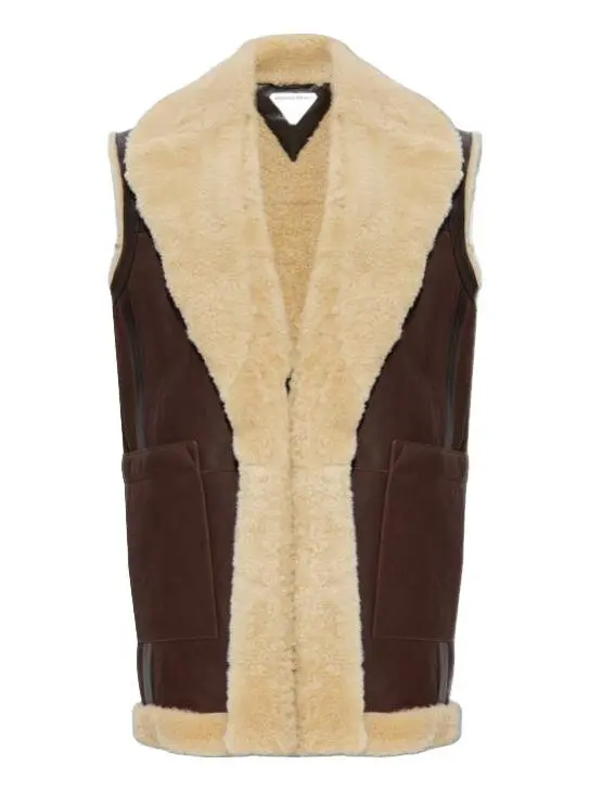 Bottega Veneta Shearling Trim Leather Vest - Nude