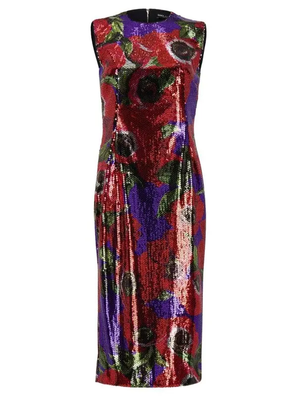 Dolce & Gabbana Sleeveless Sequined Floral Print Dress - Multicolor
