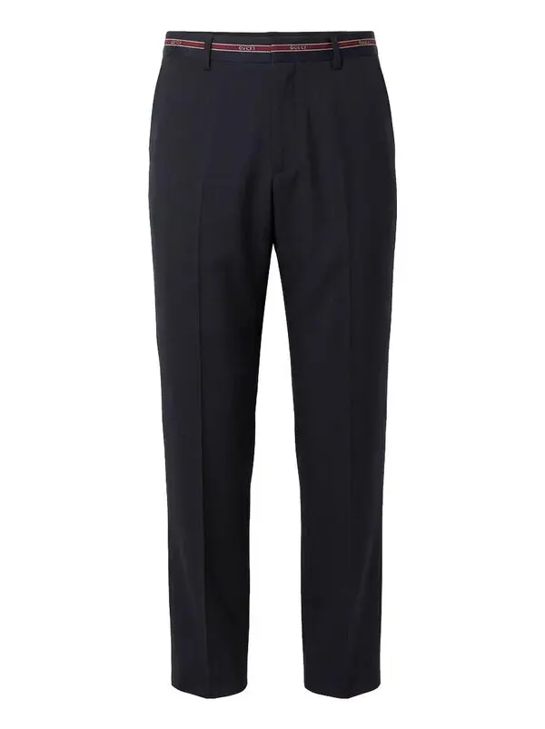 Gucci Straight Leg Tailored Trousers With Selvedge Detail - Dark Blue