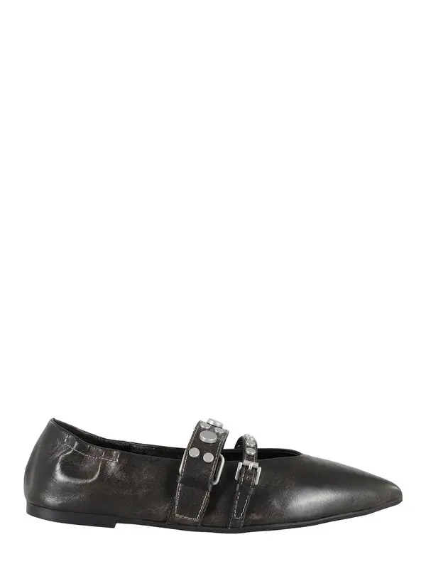 Ash Pointed Ballet Flats With Buckle Detail - Black