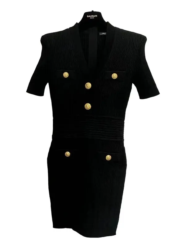 Balmain V-neck Woven Mesh Mini Dress - No