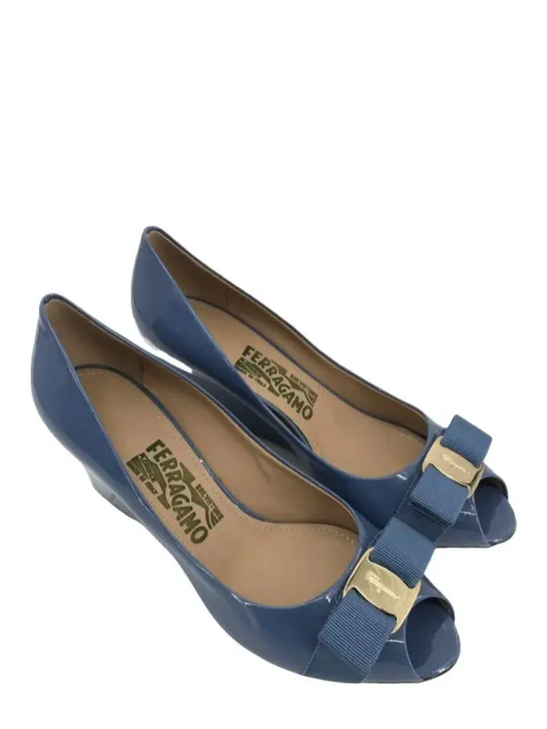 FERRAGAMO Open-toe Heels With Metal Logo Detail - Blue