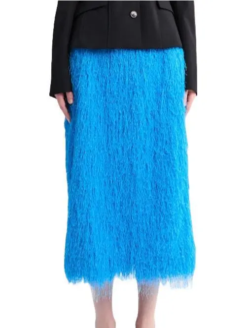 Dries Van Noten Button Detailed Fringed Midi Skirt - Turquoise