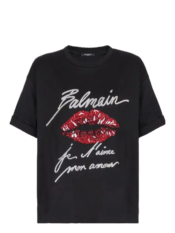 Balmain Logo Embellished Crewneck T-shirt - Black