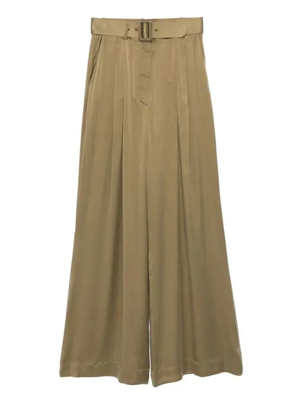 Zimmermann High-waisted Wide-leg Pleated Pants With Belt - Khaki