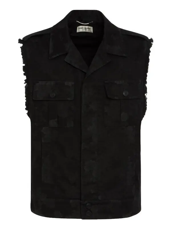 Saint Laurent Logo Patch Sleeveless Denim Waistcoat - Black