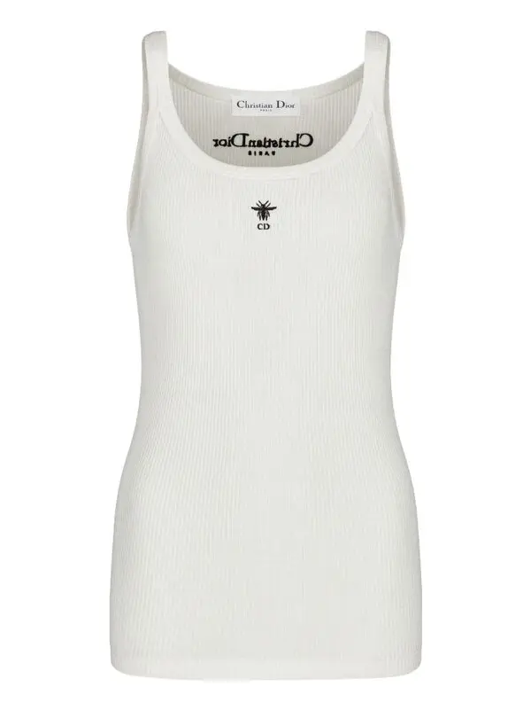Dior Ribbed Cotton Singlet With Bee Embroidery - No
