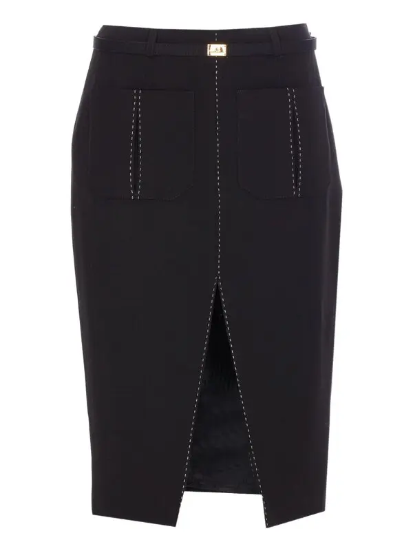 Elisabetta Franchi Contrast Topstitched Pencil Skirt - Black