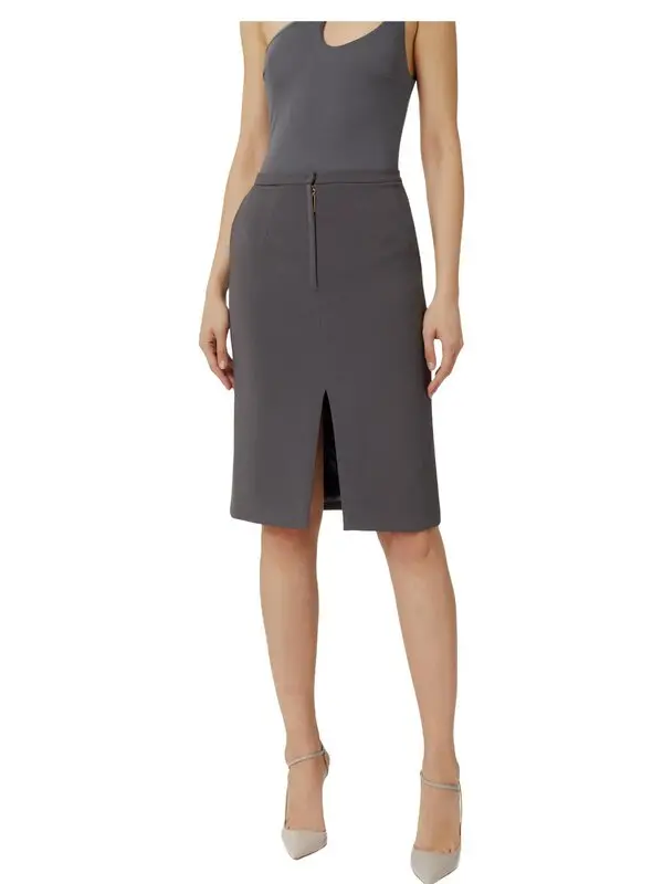 Elisabetta Franchi Midi Skirt With Front Slit - Black