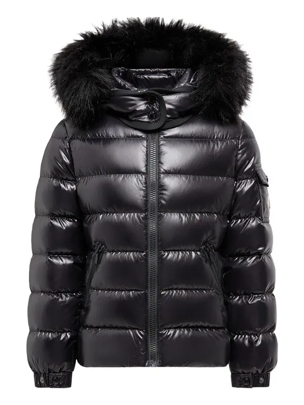 Moncler Hooded Down Jacket With Faux Fur Trim - Black