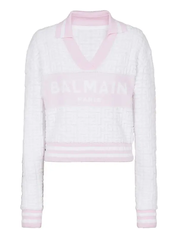 Balmain Pb Monogram Jacquard Knit Polo Shirt - White