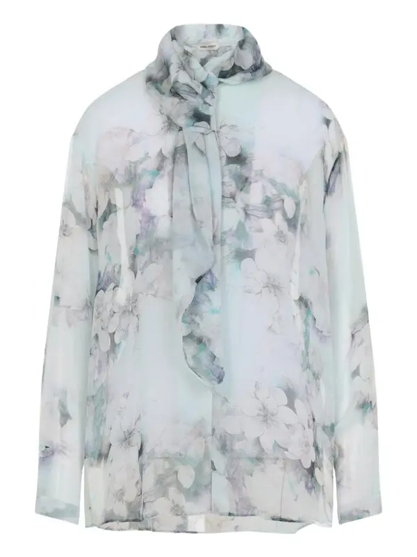 Alberta Ferretti Floral Print Chiffon Shirt With Knot Detail - White