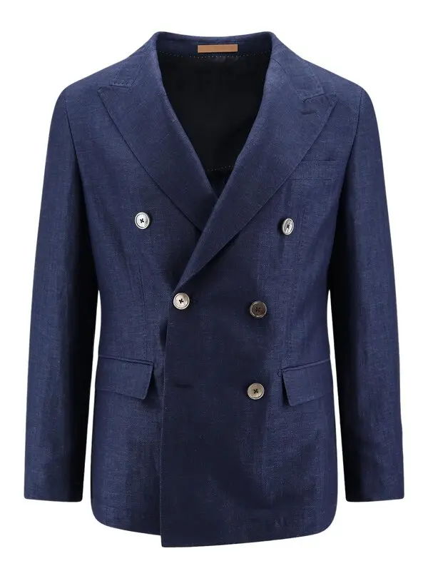 Hugo Boss Double-breasted Herringbone Blazer - Blue