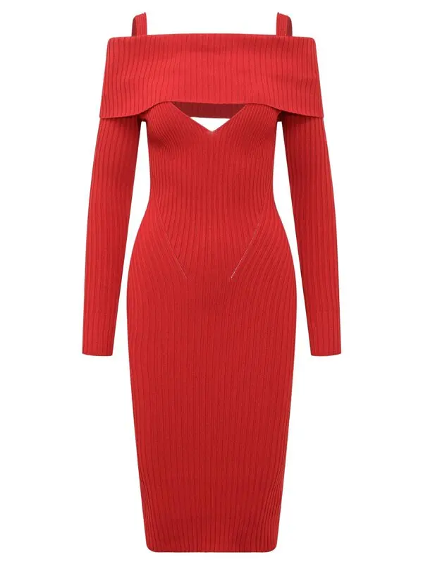 ANDREĀDAMO Off-shoulder Knit Dress - Red