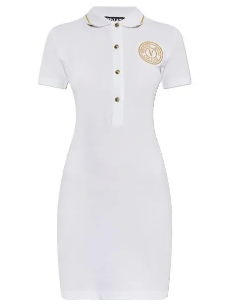 Versace Embroidered Logo Polo Dress - White