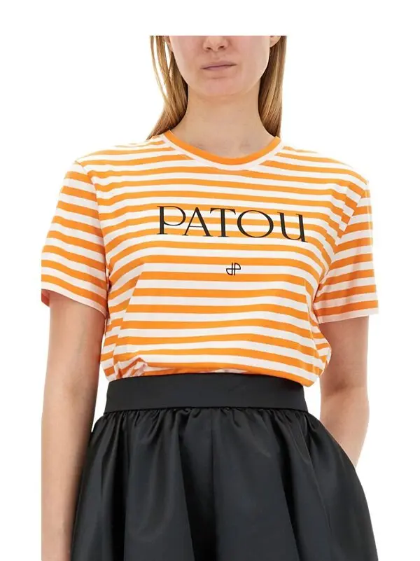 PATOU Striped Crewneck T-shirt With Logo Print - Black