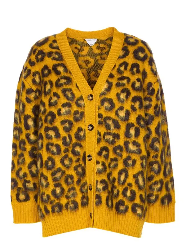 Bottega Veneta Leopard Print V-neck Knitted Cardigan - Brown