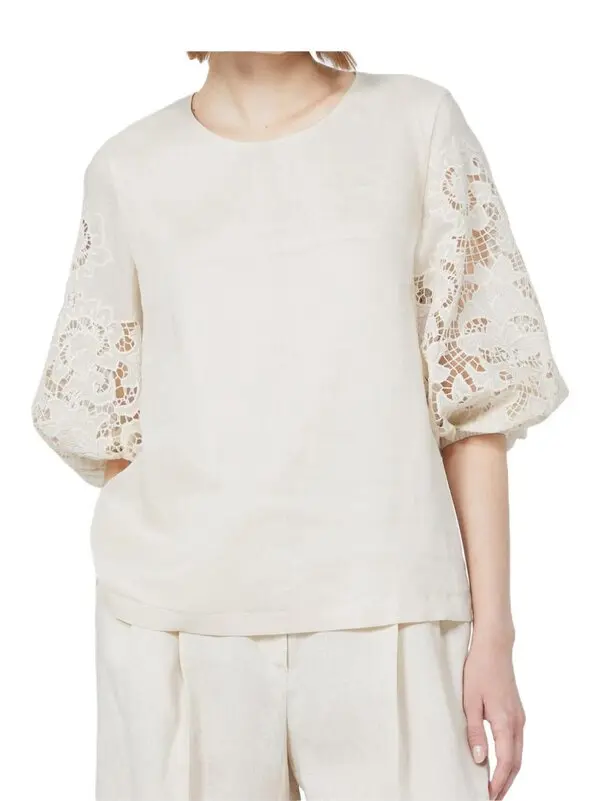 Max Mara Short Sleeve T-shirt With Cutout Embroidery - White