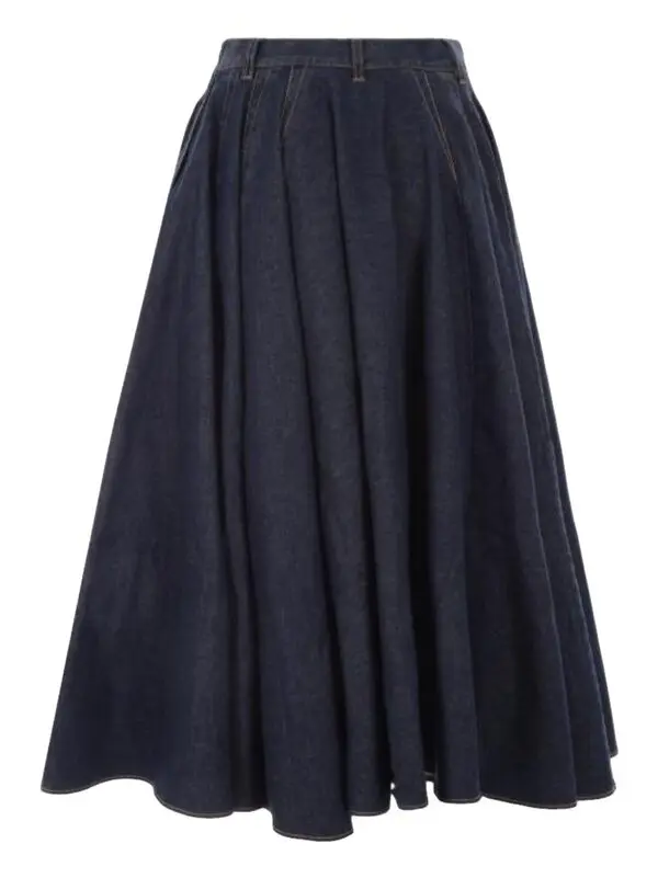 Alaïa Pleated Denim Midi Skirt - Blue