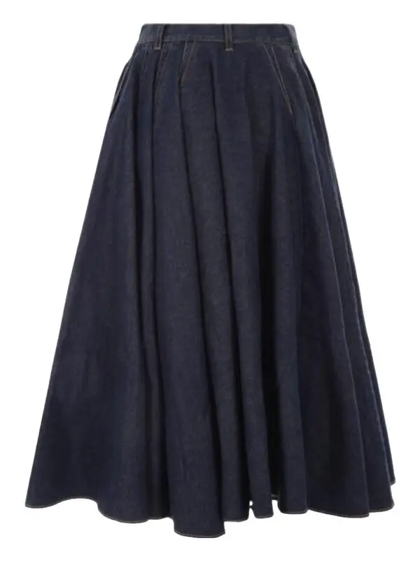Alaïa Pleated Denim Midi Skirt - No