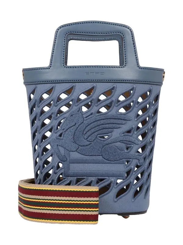 Etro Logo Embroidered Cut-out Detailed Bucket Bag - Blue