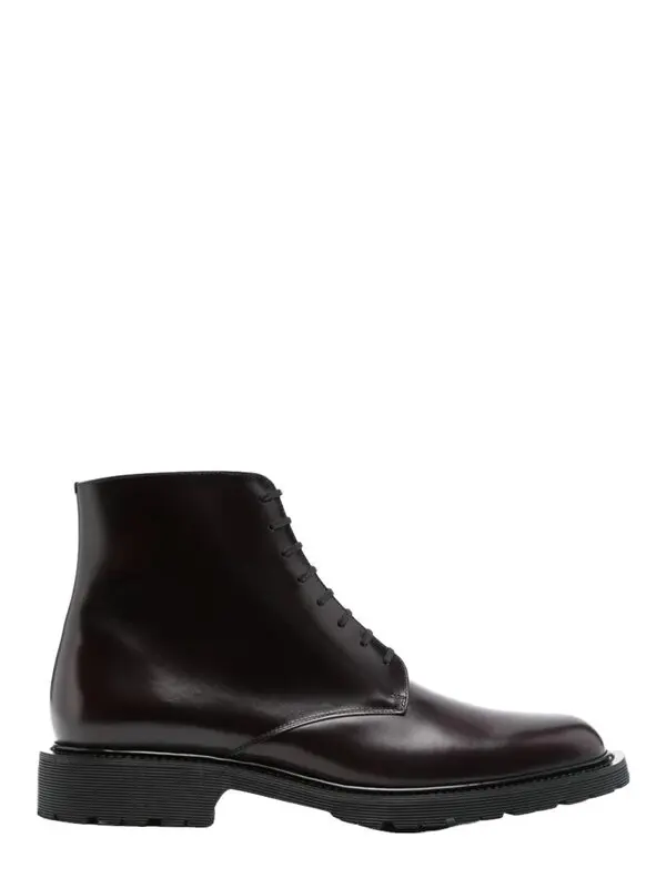 Saint Laurent Round Toe Lace Up Ankle Boots - Black