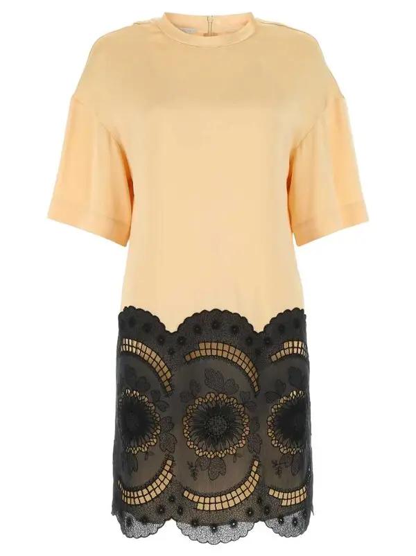 Stella McCartney Lace Embroidered Satin Midi Dress - Nude