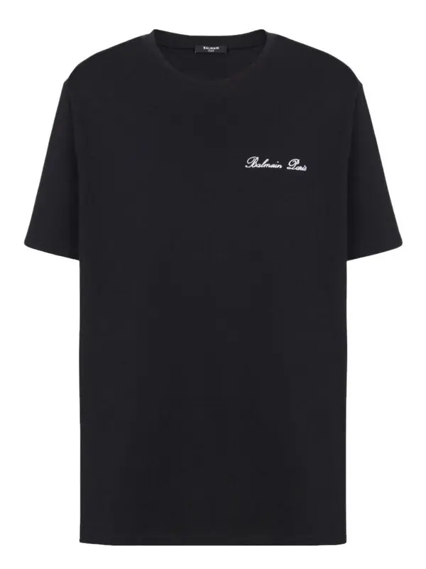 Balmain Logo Embroidered Crewneck T-shirt - Black