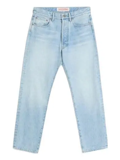 Valentino Garavani Straight Leg Jeans With Logo Patch - Denim