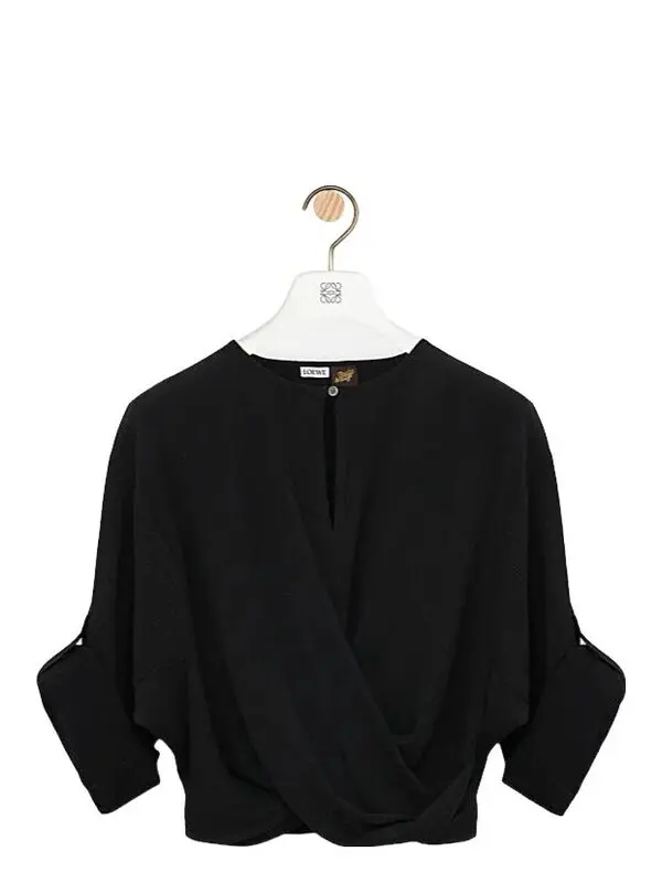 Loewe Crew Neck Blouse In Cotton And Silk - Black