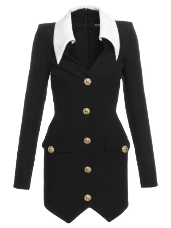 Balmain V-neck Buttoned Mini Dress With Lapel Detail - Black
