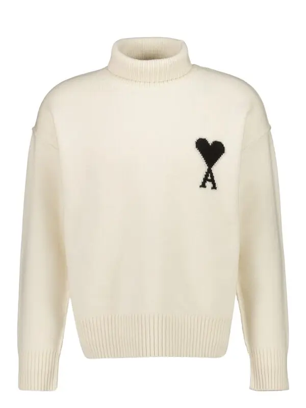 AMI Paris De Coeur Turtleneck Knitted Jumper - Nude