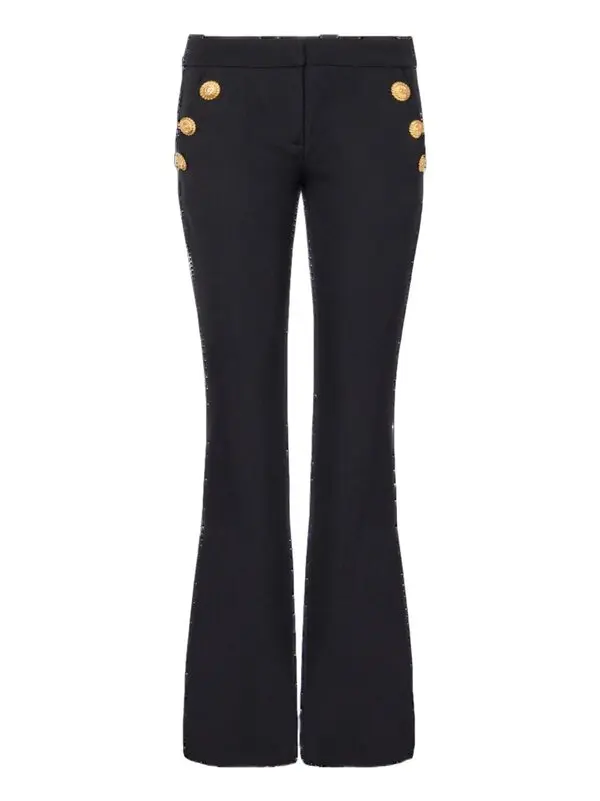 Balmain Low-top Flared Trousers With Gold Button Detail - Black