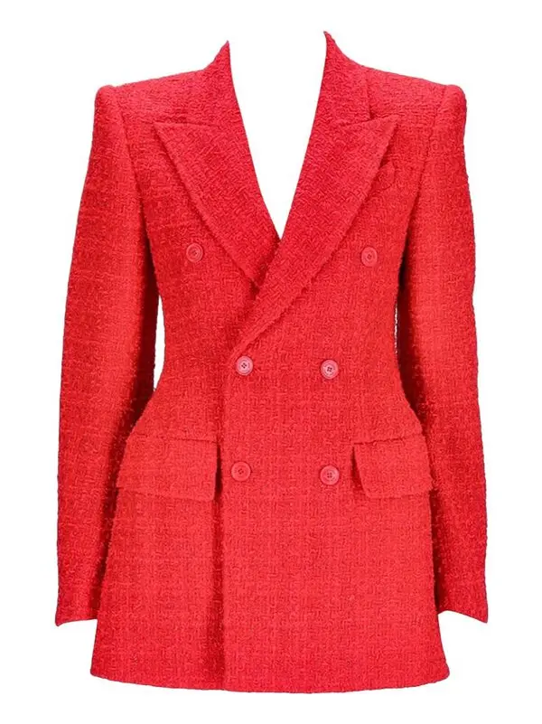 Balenciaga Double-breasted Tweed Blazer - Red