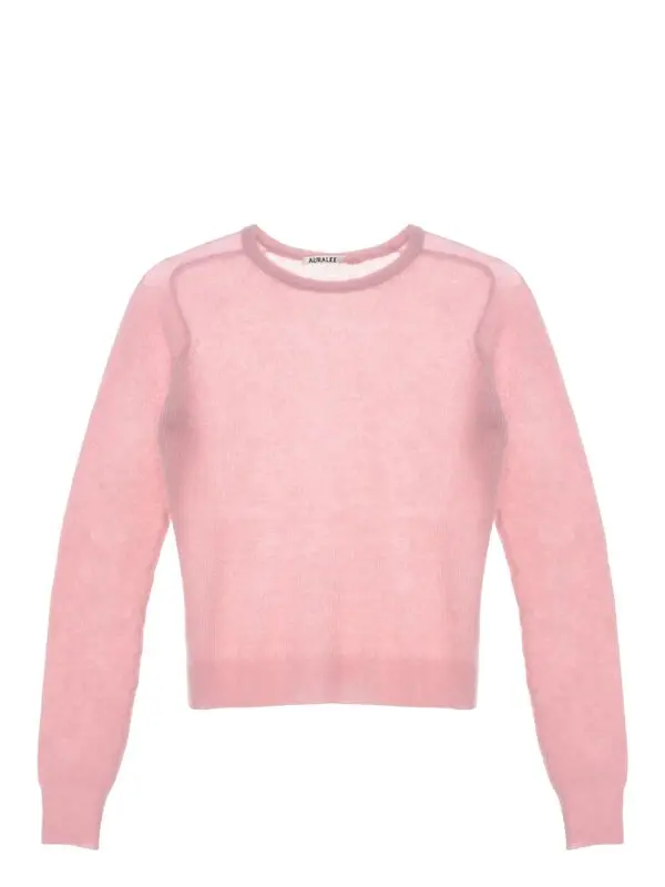 Auralee Crew Neck Semi-transparent Knit Sweater - Pink