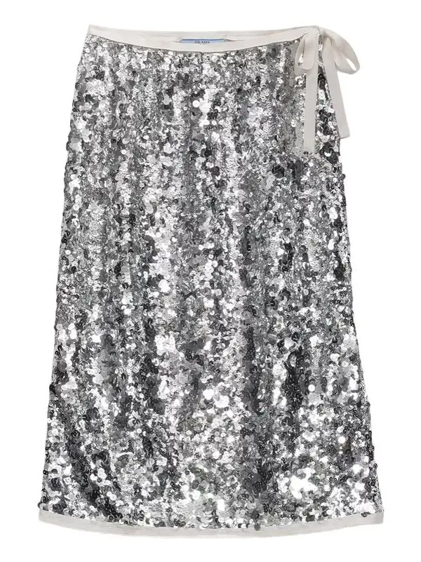 Prada Embroidered Sequin Skirt With Lace-up Detail - Silver