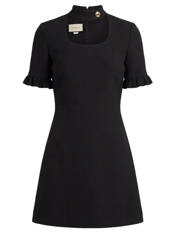 Gucci Mini Dress With Lotus Leaf Neckline And Sleeves - Black
