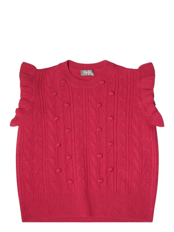 IL GUFO Tricot-knit Gilet With Pompom And Ruffle Detail - Red