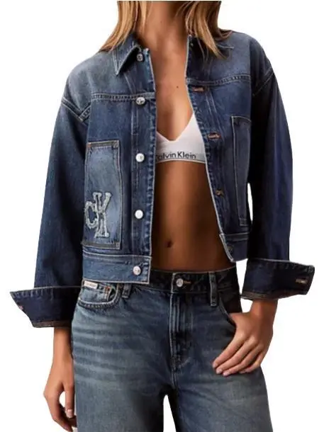Calvin Klein Logo-appliqué Denim Jacket - Ck Sanded Blue