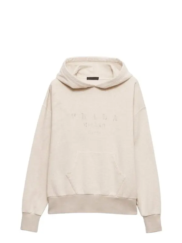 Prada Logo Printed Long Sleeve Hoodie - Natural Color