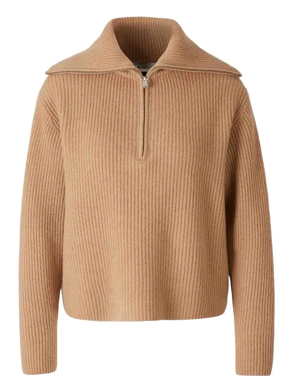 Simkhai Ribbed Pullover Knitwear With Wide Lapel Collar And Half-zip Front - Nude