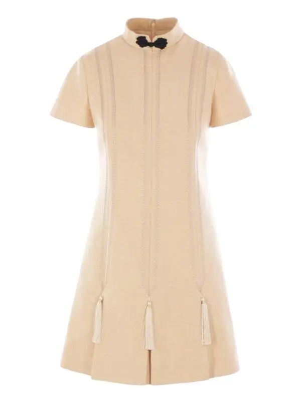 Valentino Garavani Short Sleeve Dress With Tassel Detail - Nude